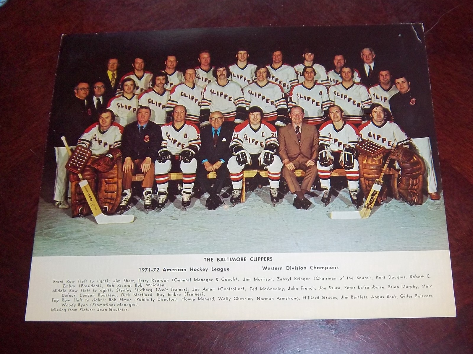 Baltimore Clippers Hockey Team Photo 1971-1972 from the Woody Ryan ...