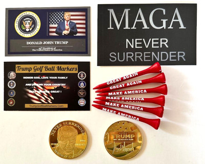 Trump Golf Ball Marker.. 2024 NEVER SURRENDER Coin & Tee Set ..MAGA + 1 ...