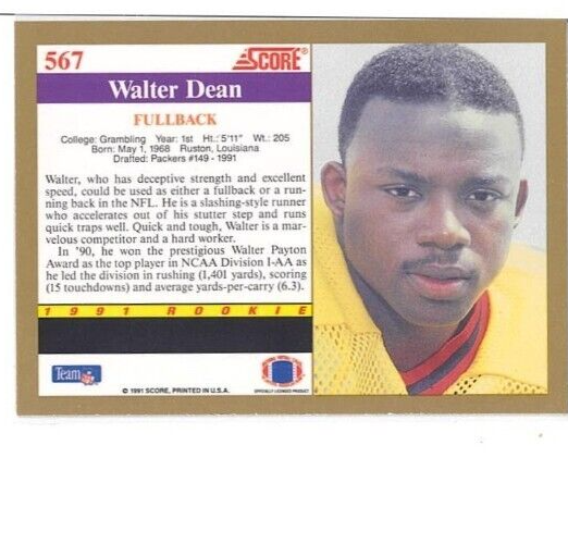 NCAA Grambling NFL Green Bay Packers ROOKIE CARD Walter Dean 1991 NFL ...