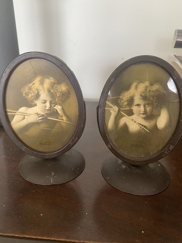 Antique Victorian Cupid Awake Asleep 1897 Prints Oval Metal Frame Art ...