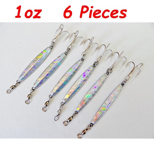 6 Pieces 1oz Diamond Jigs Holographic Laser Fishing Lures - w/Treble ...