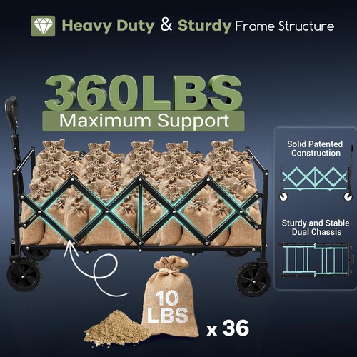 34'' Extra Long Collapsible Wagons Carts Foldable 360LBS Heavy Duty ...