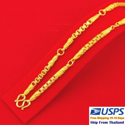 O5 Thai Gold 24k Solid Necklace Yellow Chain Pendant 28" Weight 5 Baht ...