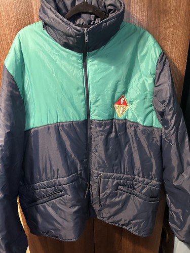 Men's Puffer Jacket XL - Green & Navy Colour Block Warm Winter Coat ...