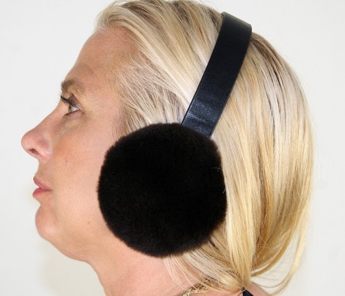 New Dark Brown Sheared Mink Fur Ear Muffs Leather Band Efurs4less | eBay