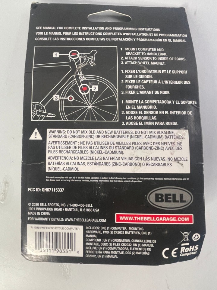 Bell Bicycle Computer, Dashboard 300, Wireless 14 Functions 35011983318 ...