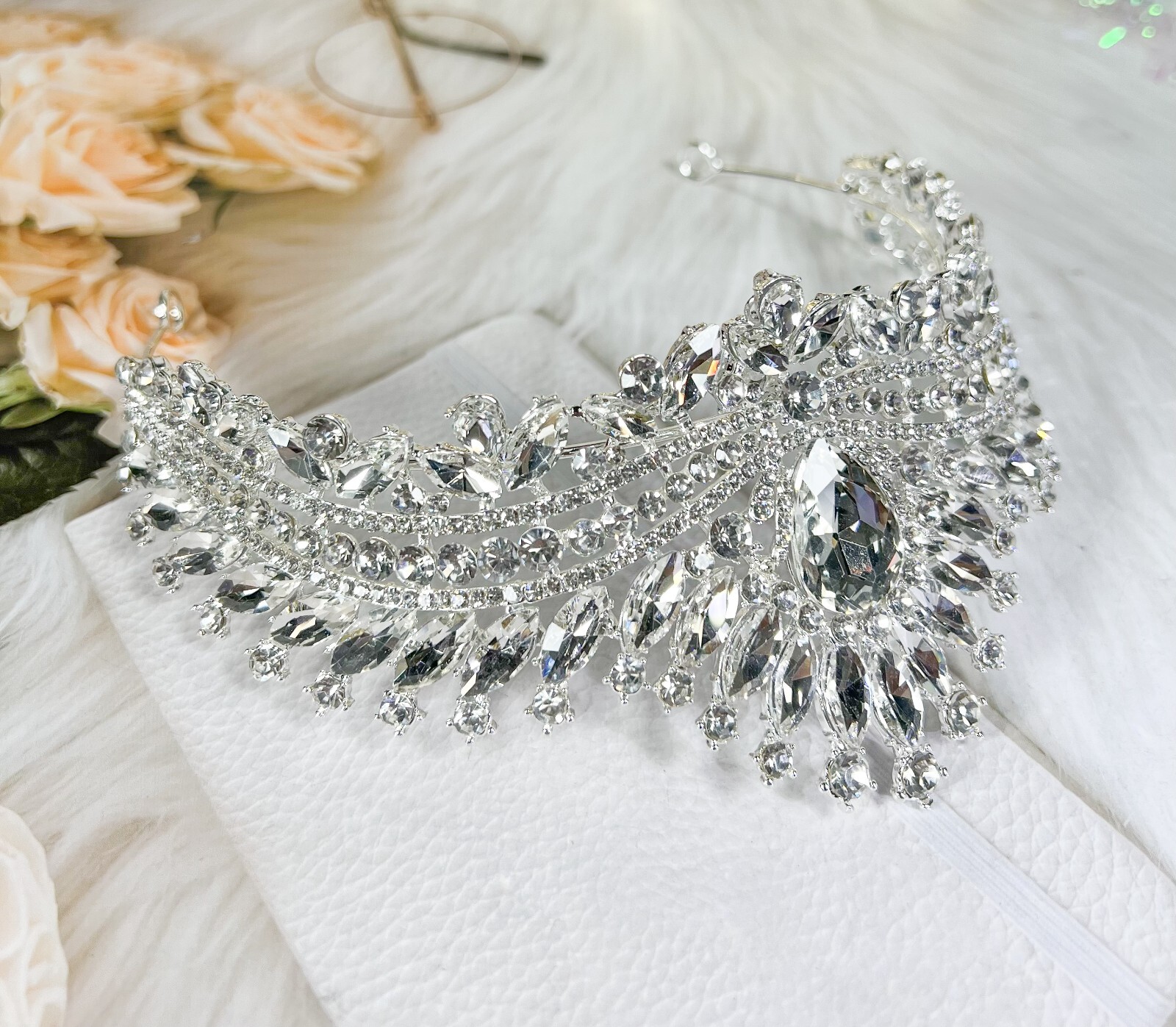 Fairy Silver Headdress, Bridal Waterdrop Gemstone Tiara, Hair Accessory ...