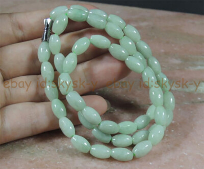 Natural 5x8mm Light Green Jade Jadeite Gemstone Rice Beads Necklace 14 ...