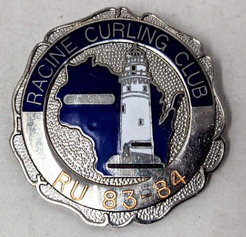 VTG 1983-1984 Racine Curling Club Wisconsin Lighthouse RU Enamel Lapel ...