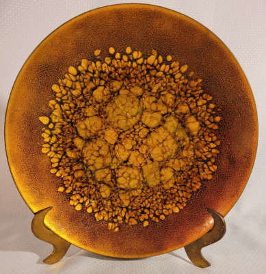 9" Diameter Fabulous Gold & Gold Flecked Enamel on Copper Plate Dish ...