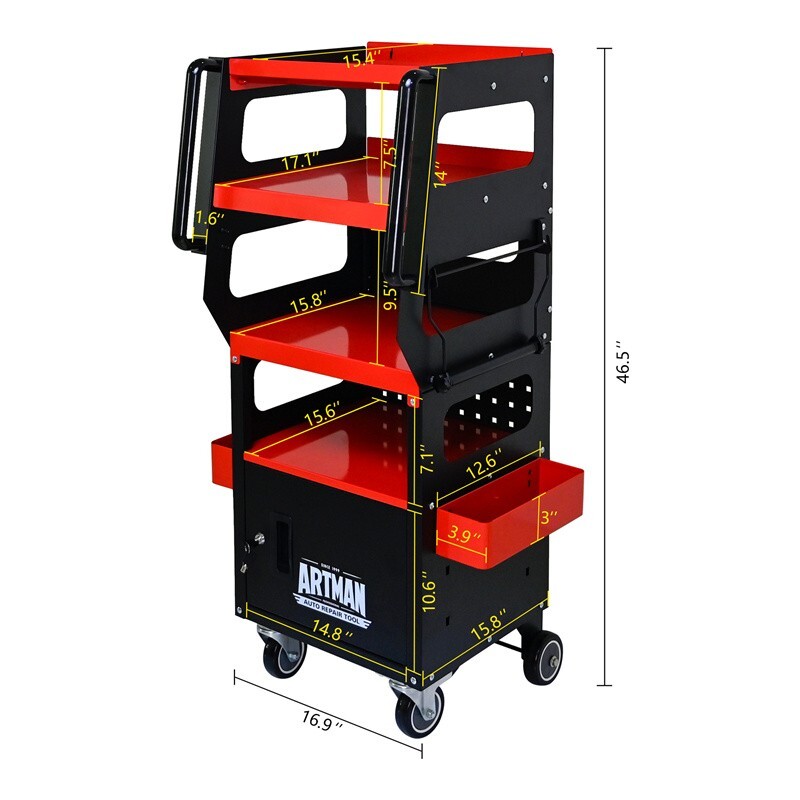 4 Tier Rolling Tool Cart Mechanic Storage Trolley for Automotive ...