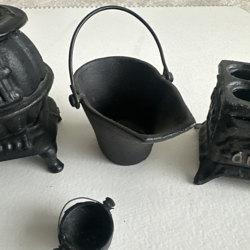 Vintage Cast Iron Stove Potbelly Coal Bucket Skillet 7 Pieces Lot | eBay