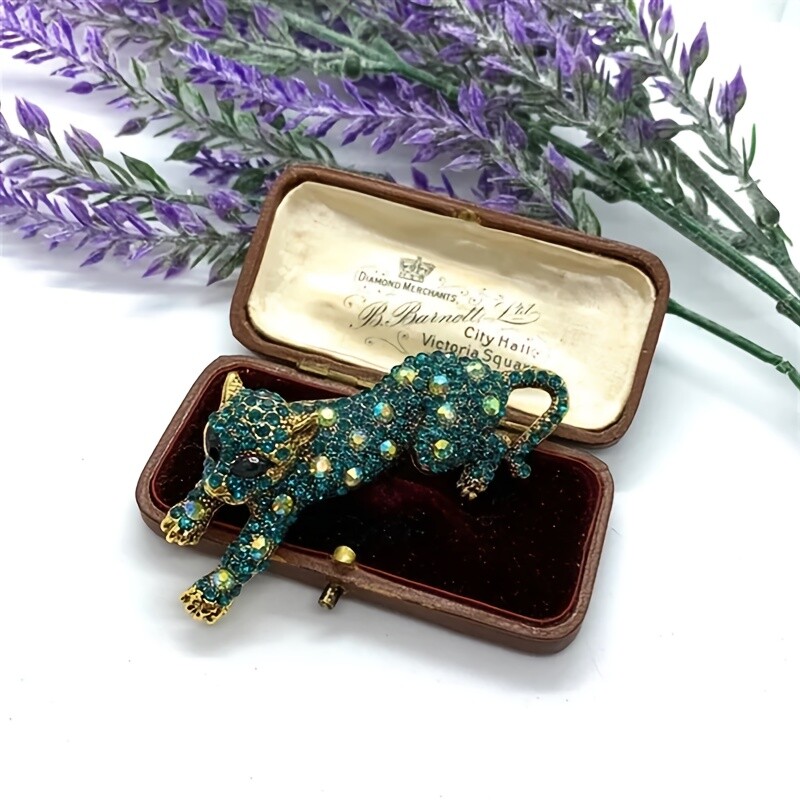 Vintage Leopard Brooch Pin - Animal Green & Golden Pins Jewelry | eBay