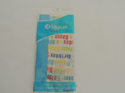 ONE PACKAGE HAS 6 Sheet Happy Birthday Tissue Paper 20 X20 INCH SEALED ...