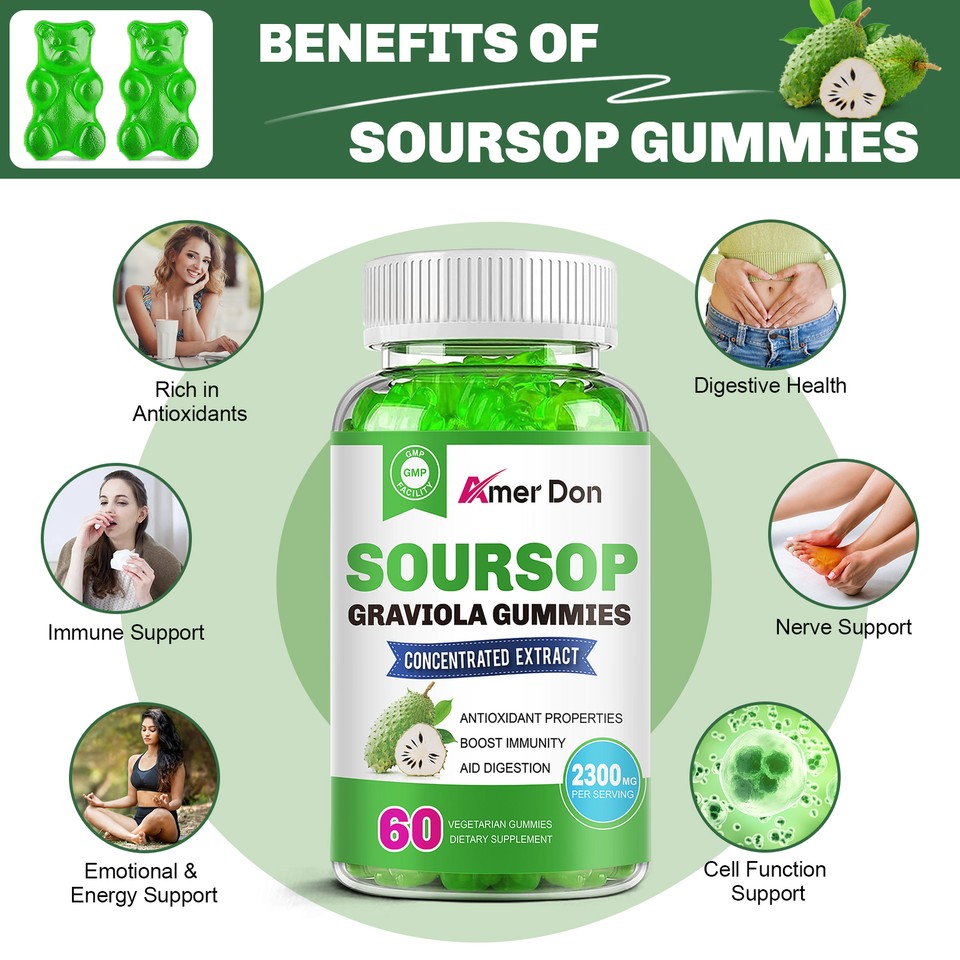 Graviola Capsules 2300mg 120 Pure Natural Soursop Capsules Leaves fruit ...