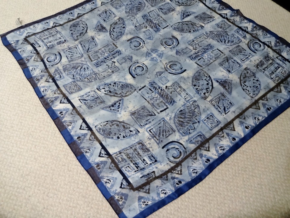 Vtg Blue ELAINE GOLD FOR COLLECTION XIIX SCARF 34" Sq Art Deco ...