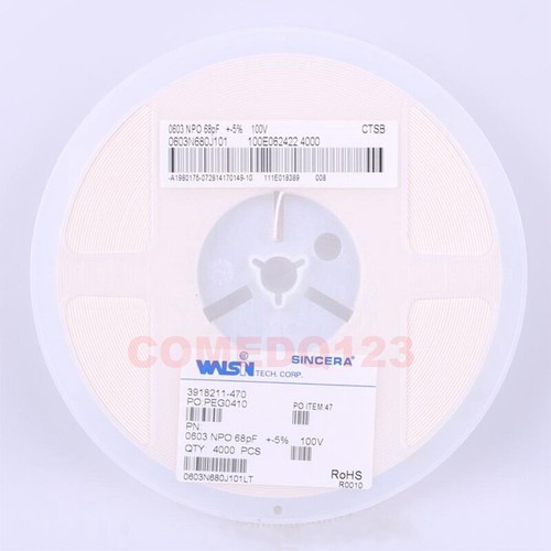 4000PCS/Reel 0603 68pF 100V NPO/C0G ±5% 0603N680J101 Walsin Ceramic ...