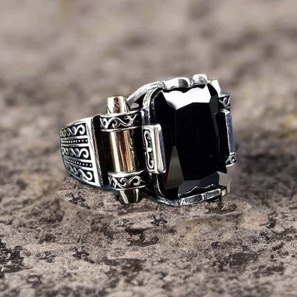 925 Sterling Silver Turkish Jewelry Black Onyx Stone Men's Ring All ...