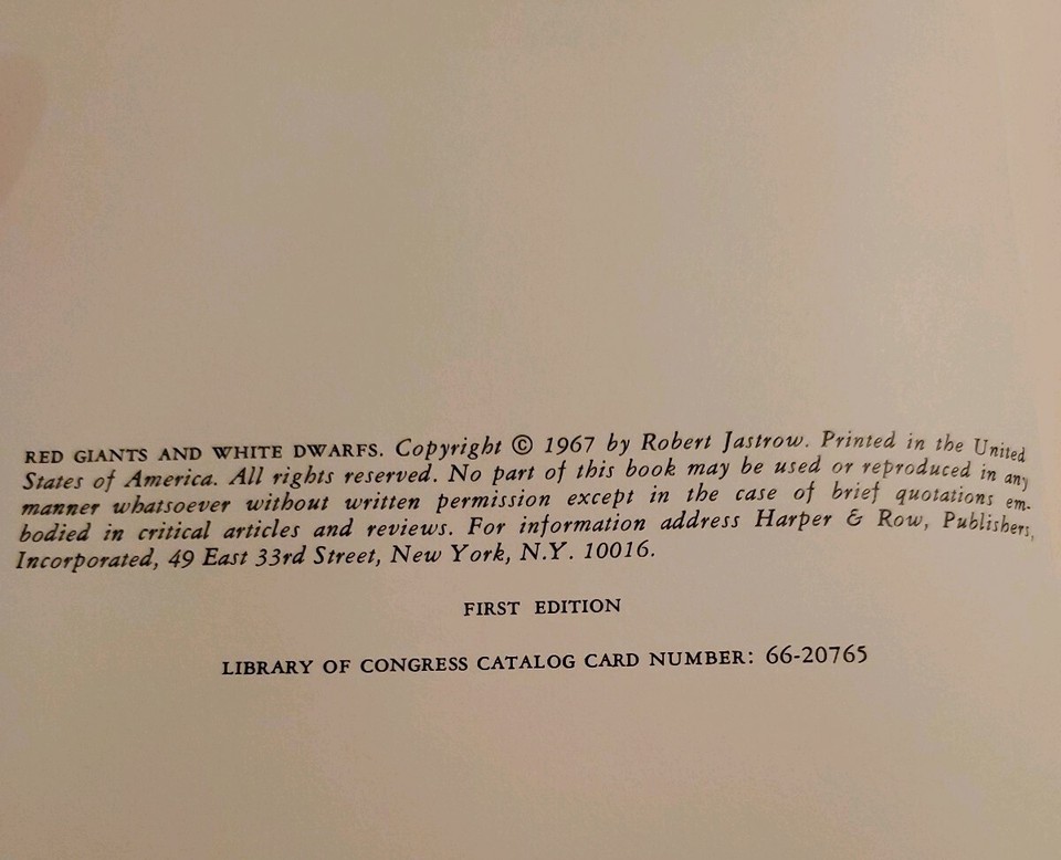 RED GIANTS AND WHITE DWARFS BY ROBERT JASTROW - 1967 FIRST ED HARDCOVER ...