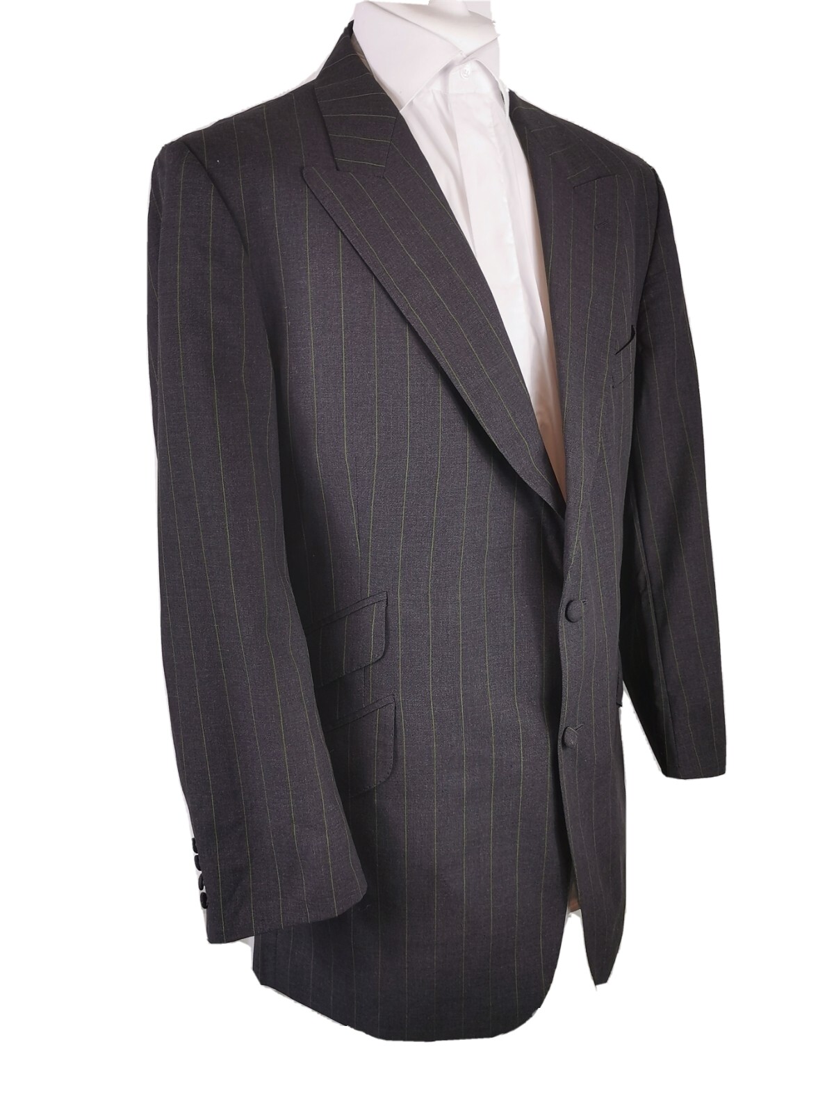 Alexandre Savile Row Men's Grey Green Pinstripe Stripe Blazer Jacket ...