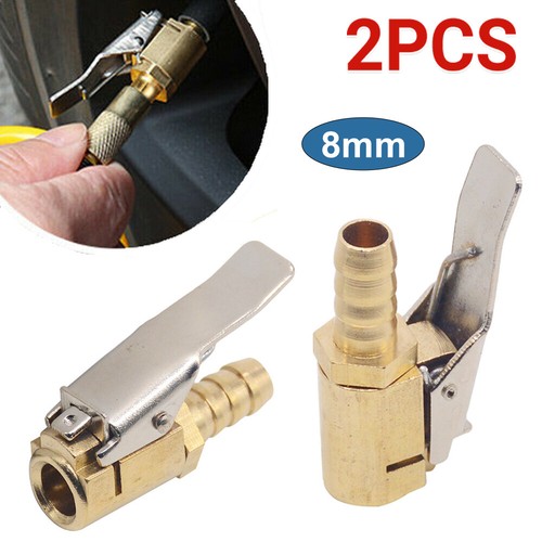 2 x Tyre Valve Air Chuck Inflator Pump Connector Adapter Brass Clip on ...