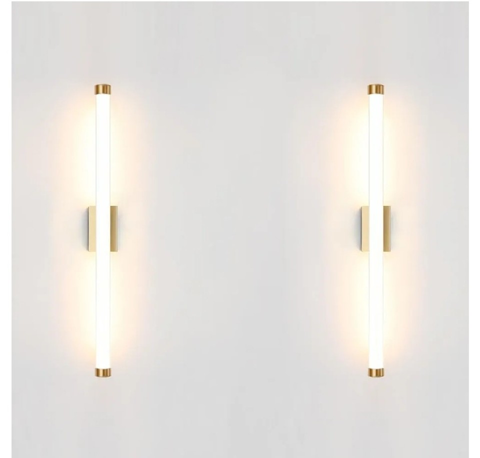 Set of 2 Bright Modern White Tube Bronze Gold Narrow Wall Sconces LED ...