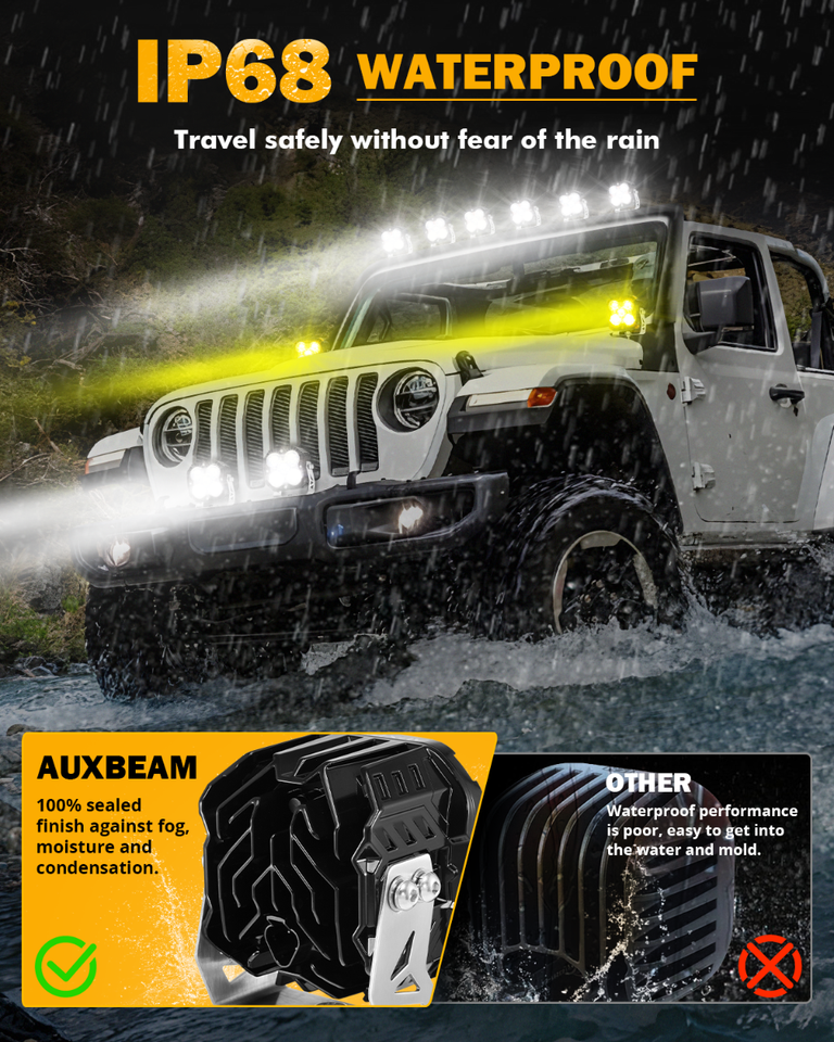 2x AUXBEAM 4.5" LED Pods Lights Hyper Combo Beam White/Amber & Cover ...