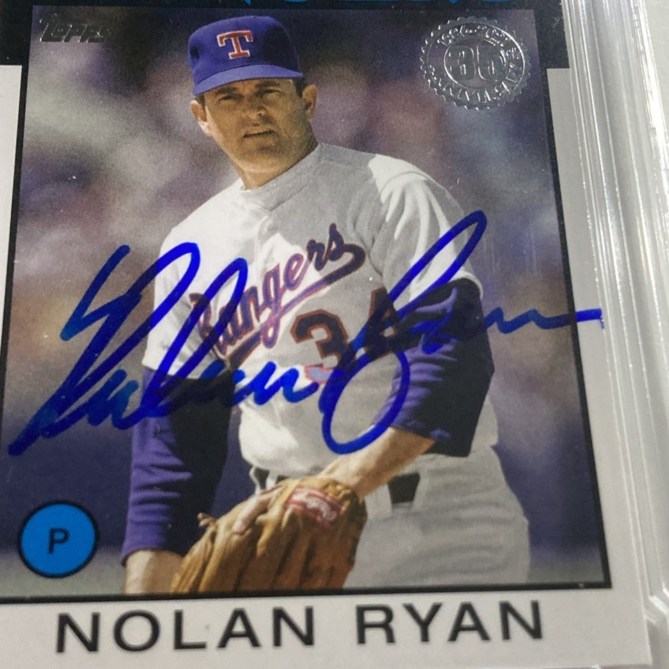 Nolan Ryan Topps Auto Texas Rangers ECE NM 7 World Series NY Mets MLB ...