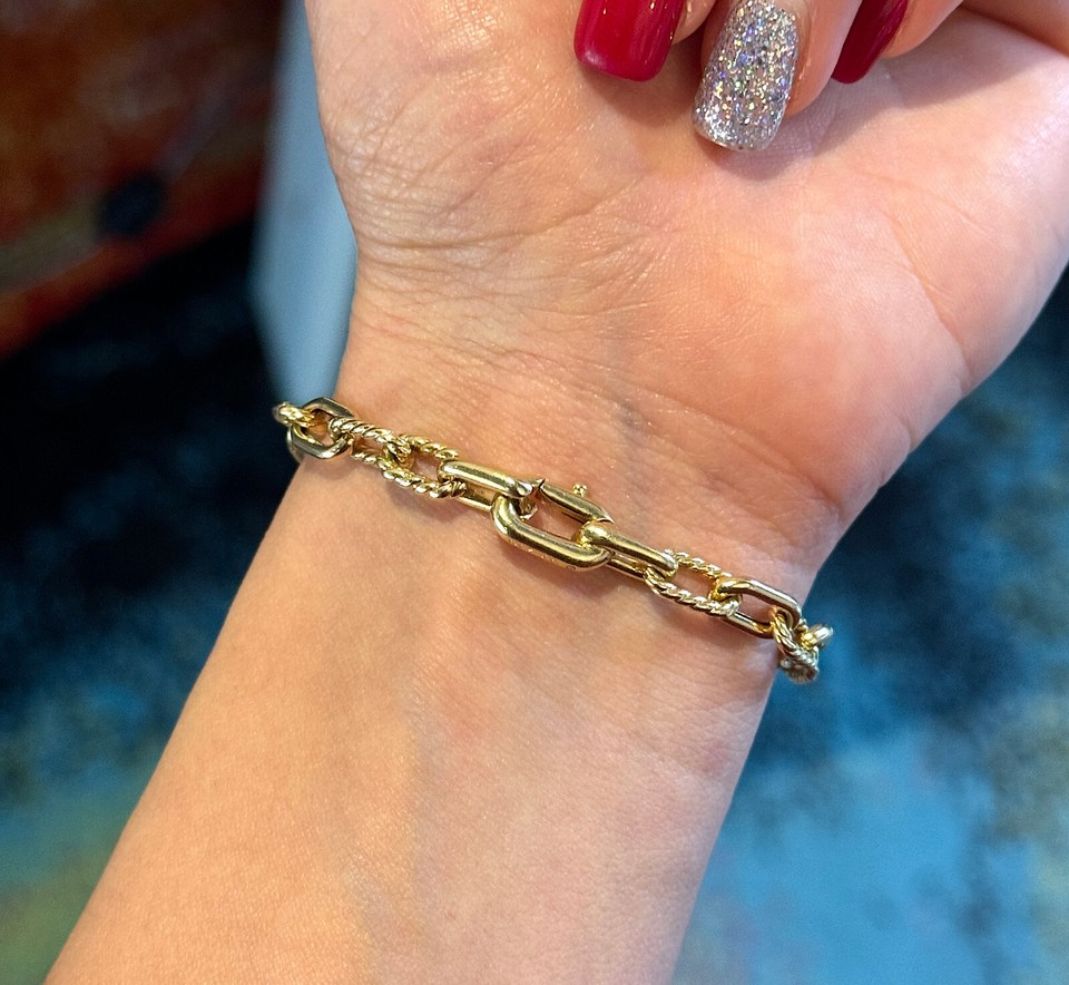 David Yurman Paperclip Gold Textured Link Bracelet 18K Yellow Gold 7.5 ...