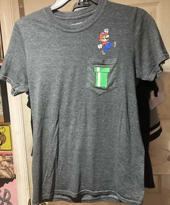 Official Nintendo Super Mario Double Graphic Level Up Shirt With Pocket ...