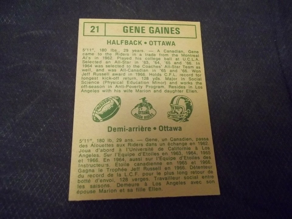1968 OPC O-Pee-Chee CFL #21 Gene Gaines Ottawa Rough Riders - nrmt | eBay