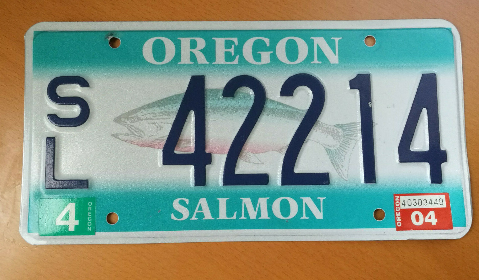 REAL OREGON STATE LICENSE PLATE AUTO NUMBER CAR TAG # 42214 SALMON FISH ...