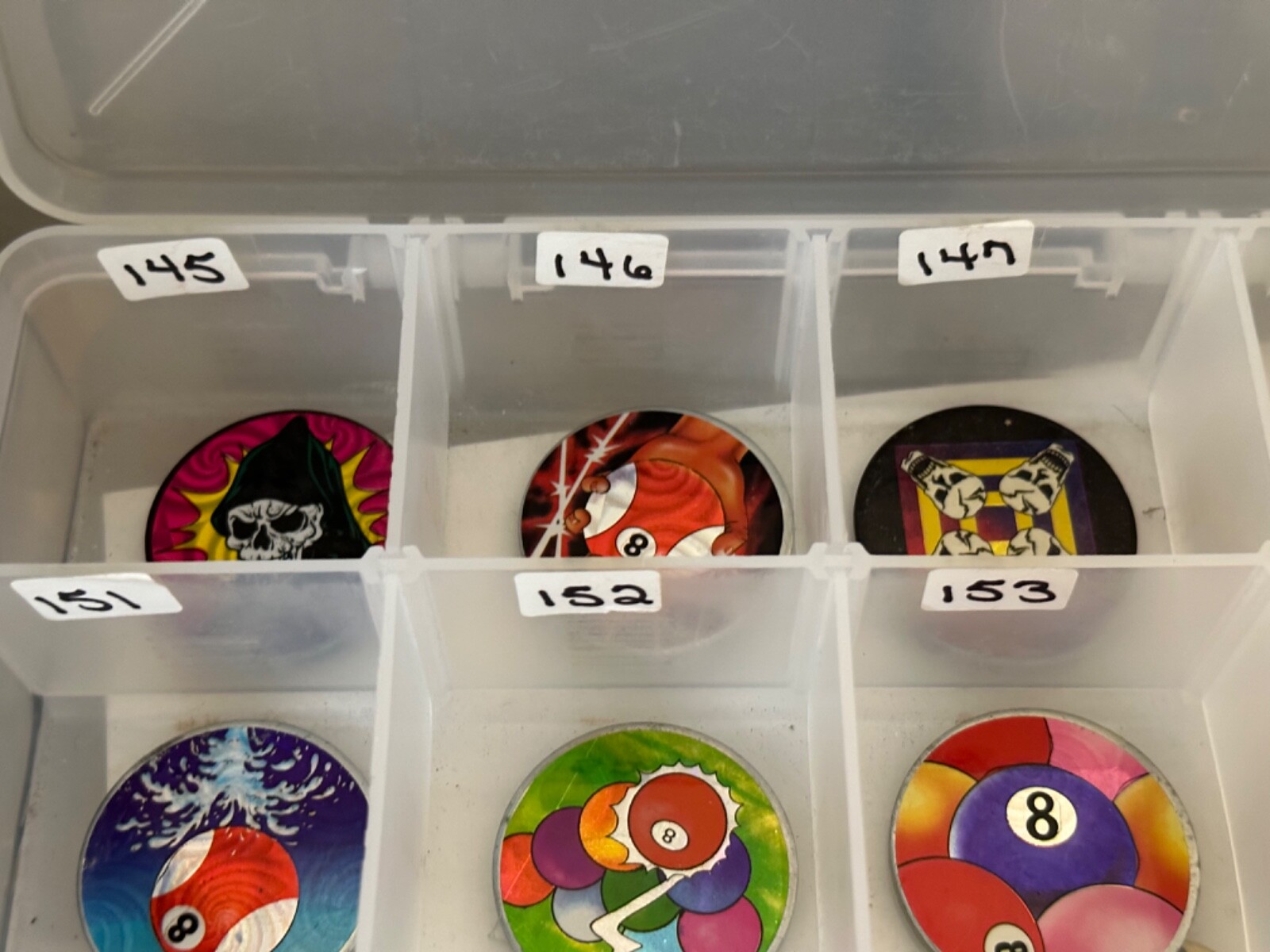 Vintage Pog Metal Slammers Poison- Pirate- Skulls etc- Reflective ONE ...