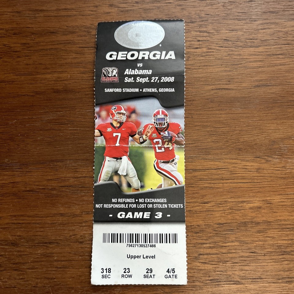 Georgia Football Vs Alabama Tcket Stub 9/27/2008 Blackout Game Saban ...