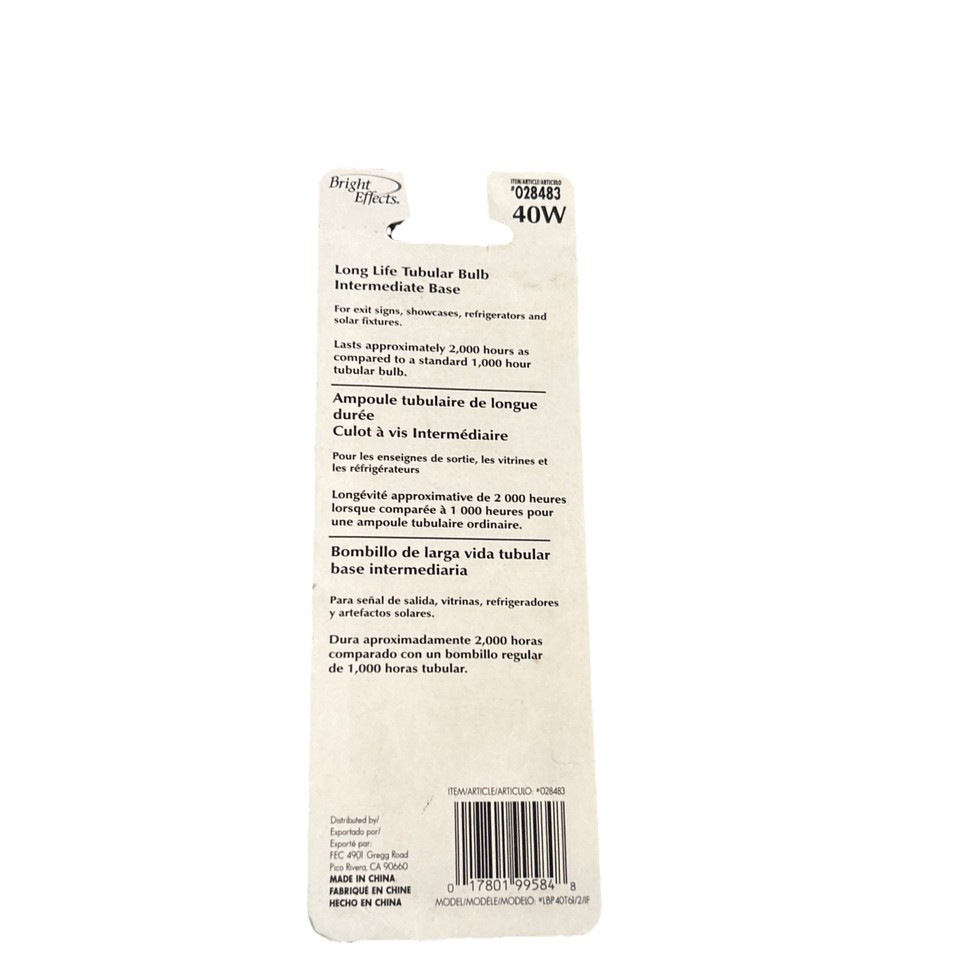 Bright Effects by Feit Electric 40W/120v light Bulb Intermediate Base ...