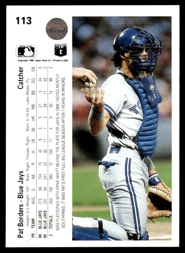 1990 Upper Deck Pat Borders Toronto Blue Jays #113A | eBay