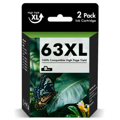 2PK 63XL Black Ink Cartridge For HP Envy 4510 4520 Officejet 5220 5258 ...