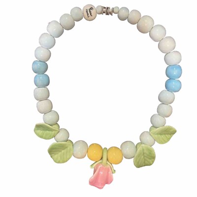 Parrot Pearls Ceramic Vintage Rose Flower Leaf Necklace EUC | eBay