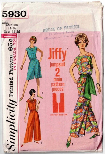 Jiffy Jumpsuit Pattern Simplicity 5940 Size Medium 14-16 1960's Vintage ...