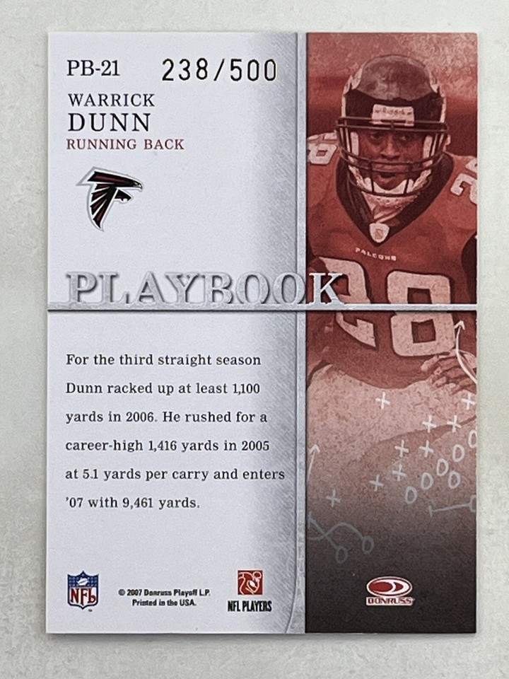 Warrick Dunn 2007 Donruss Gridiron Gear Playbook /500 #PB-21 NFL ...