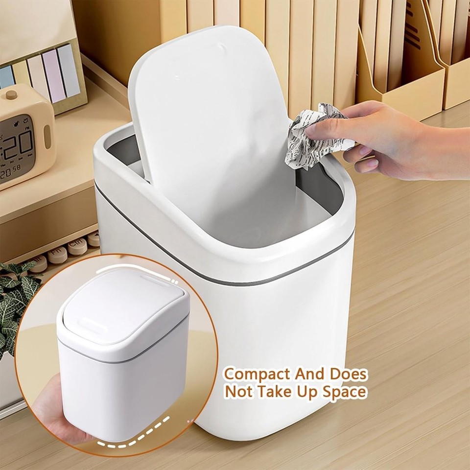 Plastic Countertop Waste Bin with Flip-Up Lid 6.3x4.4x6.5 inch Small ...