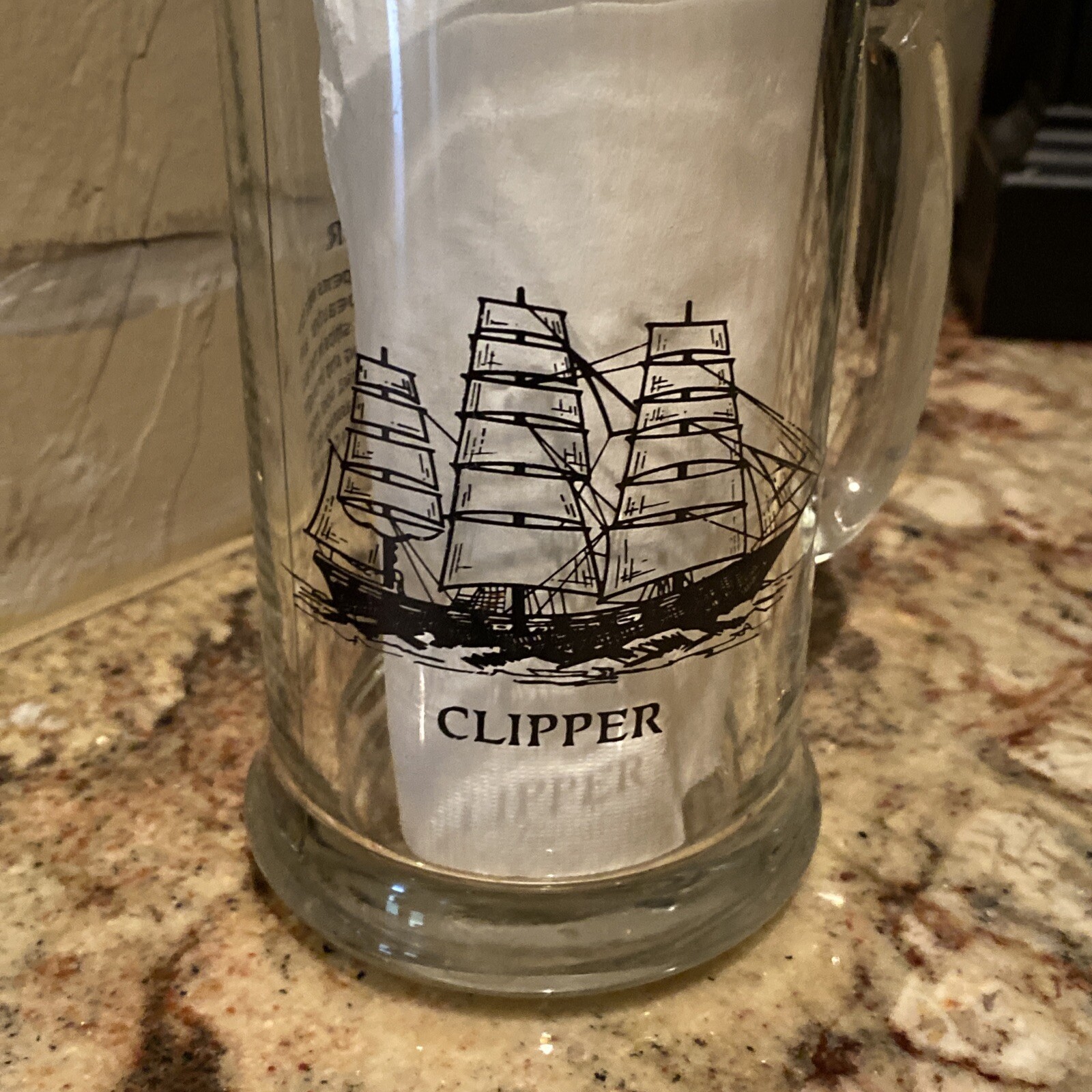 Vintage Clear Glass Ship Nautical Beer Tankard Mug Clipper Schooner ...