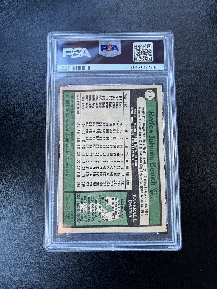1979 O-PEE-CHEE #101 PSA 9 JOHNNY BENCH CIN REDS—LOW POP IN HIGH GRD💥 ...