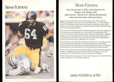 1981 Marketcom STEVE FURNESS Pittsburgh Steelers Mini-Poster Card | eBay