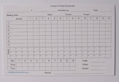 Cricket Umpire Match Cards - 50 overs | eBay