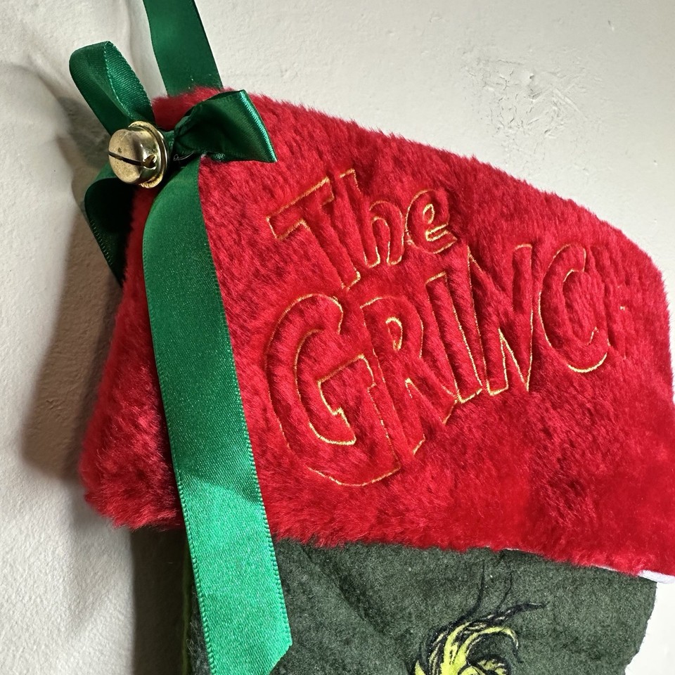 Dr Seuss Grinch Green Curl Elf Toe Felt Bell Christmas Stocking ...