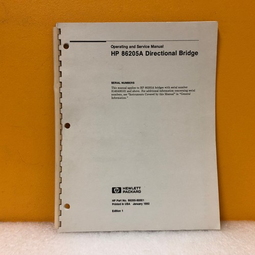 HP / Agilent 86205-90001 86205A Directional Bridge Operating and ...