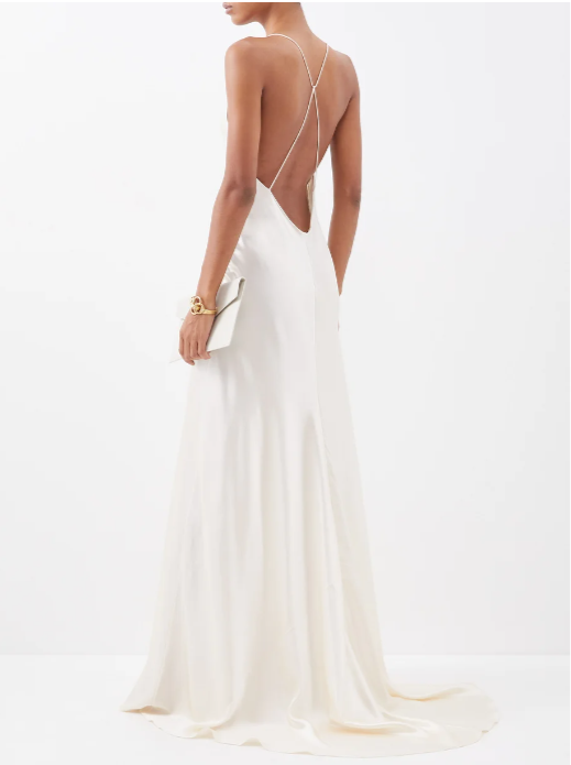 Saint Laurent YSL Plunge-Neck Silk-Satin Gown Size 38 (US 6) New With ...