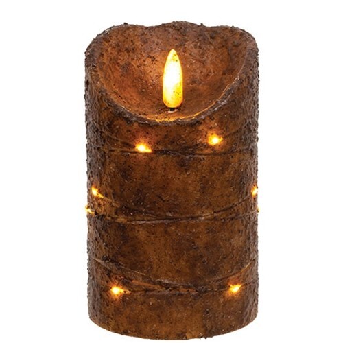 NEW Primitive TIMER PILLAR Burnt MUSTARD Textured WRAPPED Candle 5" x 3 ...