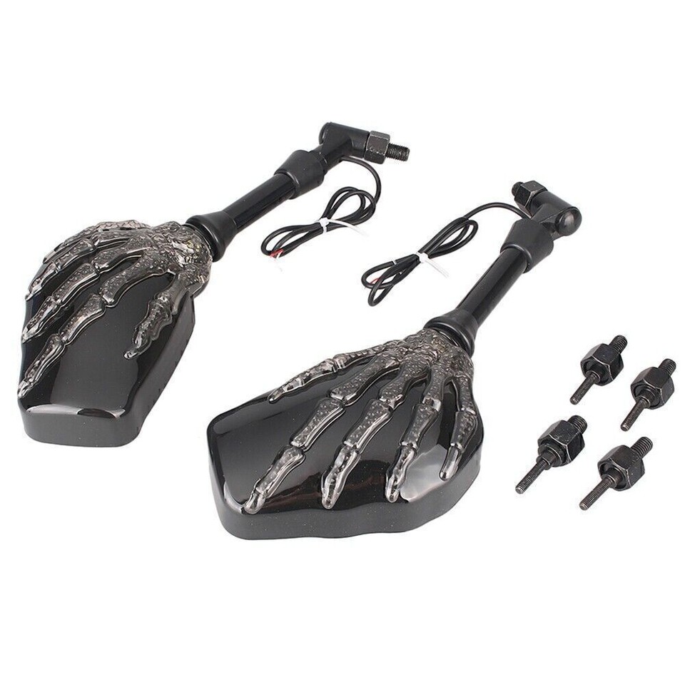 Rear View Mirrors Skeleton Skull Hand LED Turn Signal Motorcycle ...